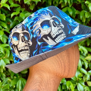 Reversible Hot Heads Bucket Hat of Skulls and Flames, an Eye Catching ...