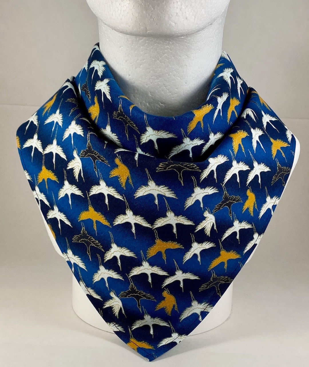 Bandana Flying Cranes on Navy With Gold Gilded Thread on Elegant Blue ...