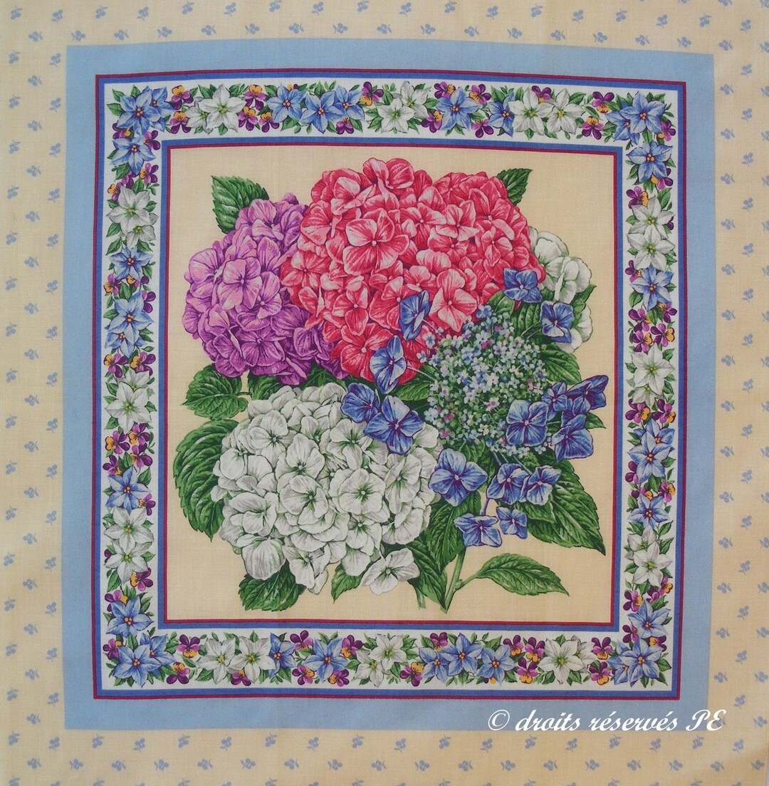 Fabric Coupon Patchwork Panel BOUQUET of HYDRANGEAS N 1, for Cushion, Bag, Patchwork, Sewing ...
