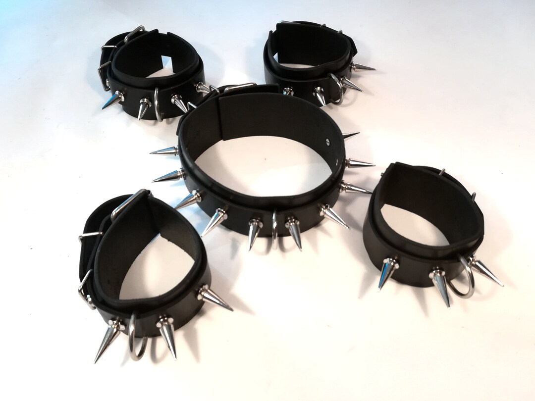 BDSM SET With Spikes. Neck Cuff, Handcuffs, Ankle Cuffs. Bondage Gear ...