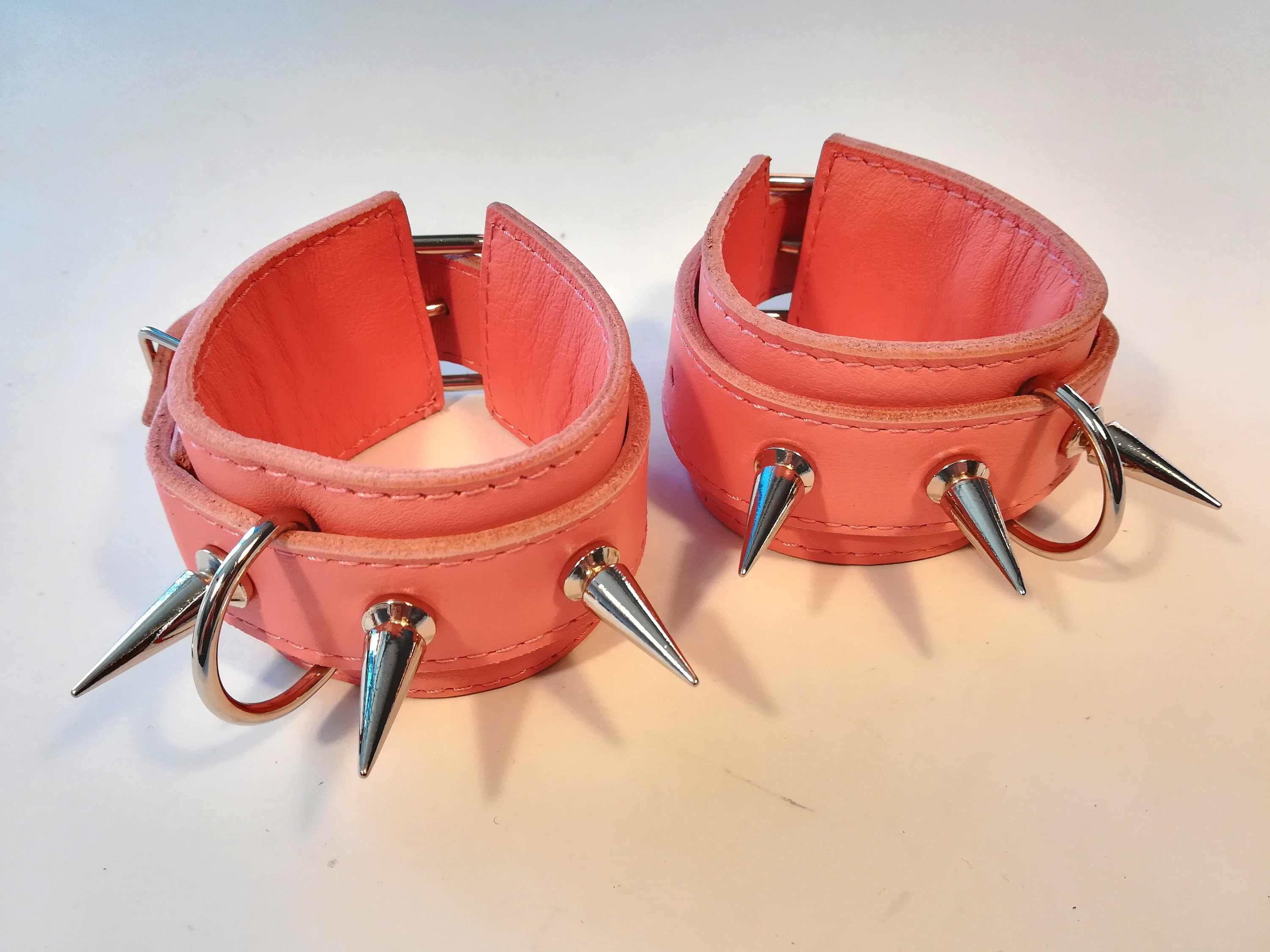 BDSM WRIST CUFFS With D-ring and Spikes Handcuffs Genuine - Etsy