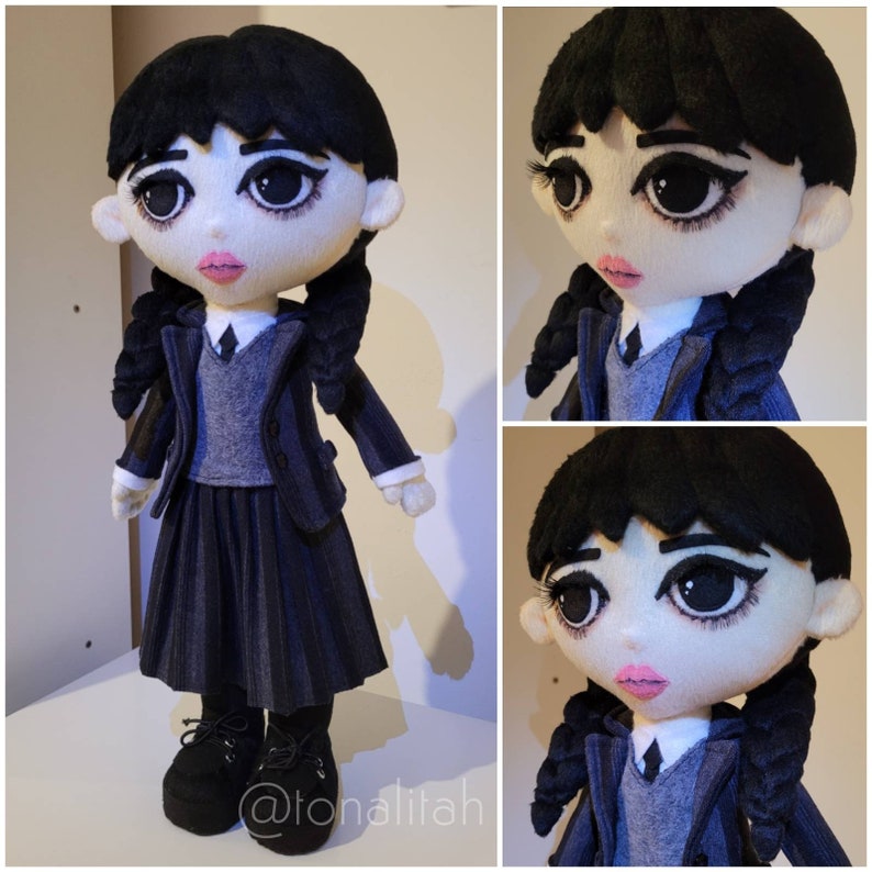 Wednesday Addams Custom Plush Doll Inspired by the Series, Handmade ...