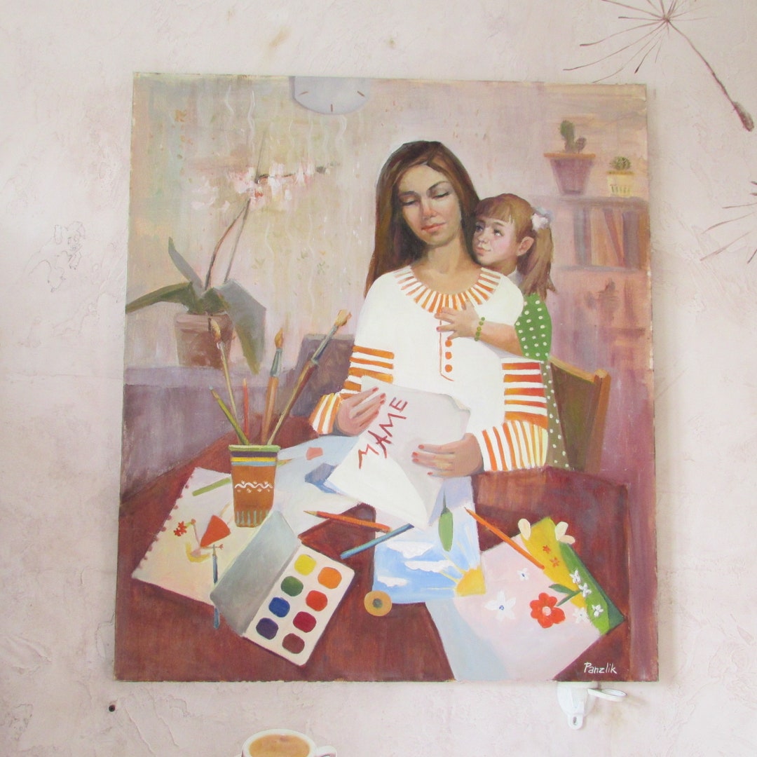 Portrait Mother Children's Toys Art Family Oil Portrait Original ...