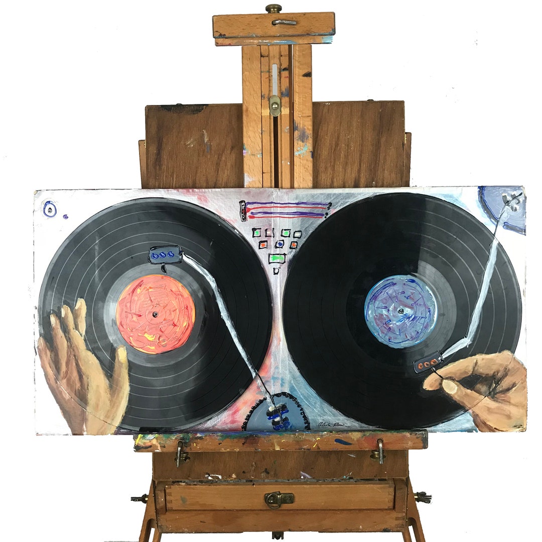 Turntable Original Painting- Acrylic Painting on Vinyl Records - DJ ...
