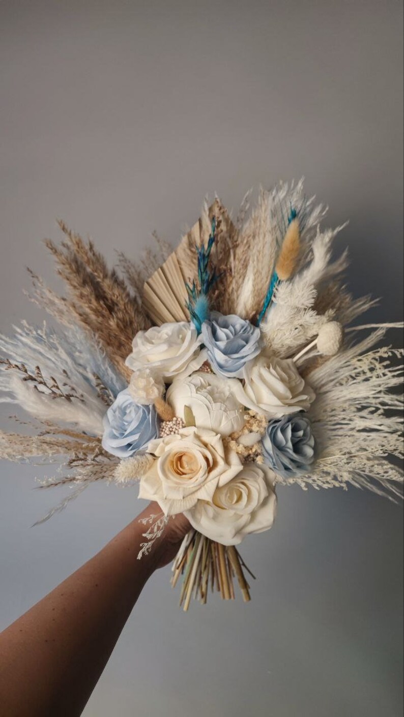 Baby Pale Blue Bride Bouquet/boho Dried Flower Bouquet/pampas Grass ...