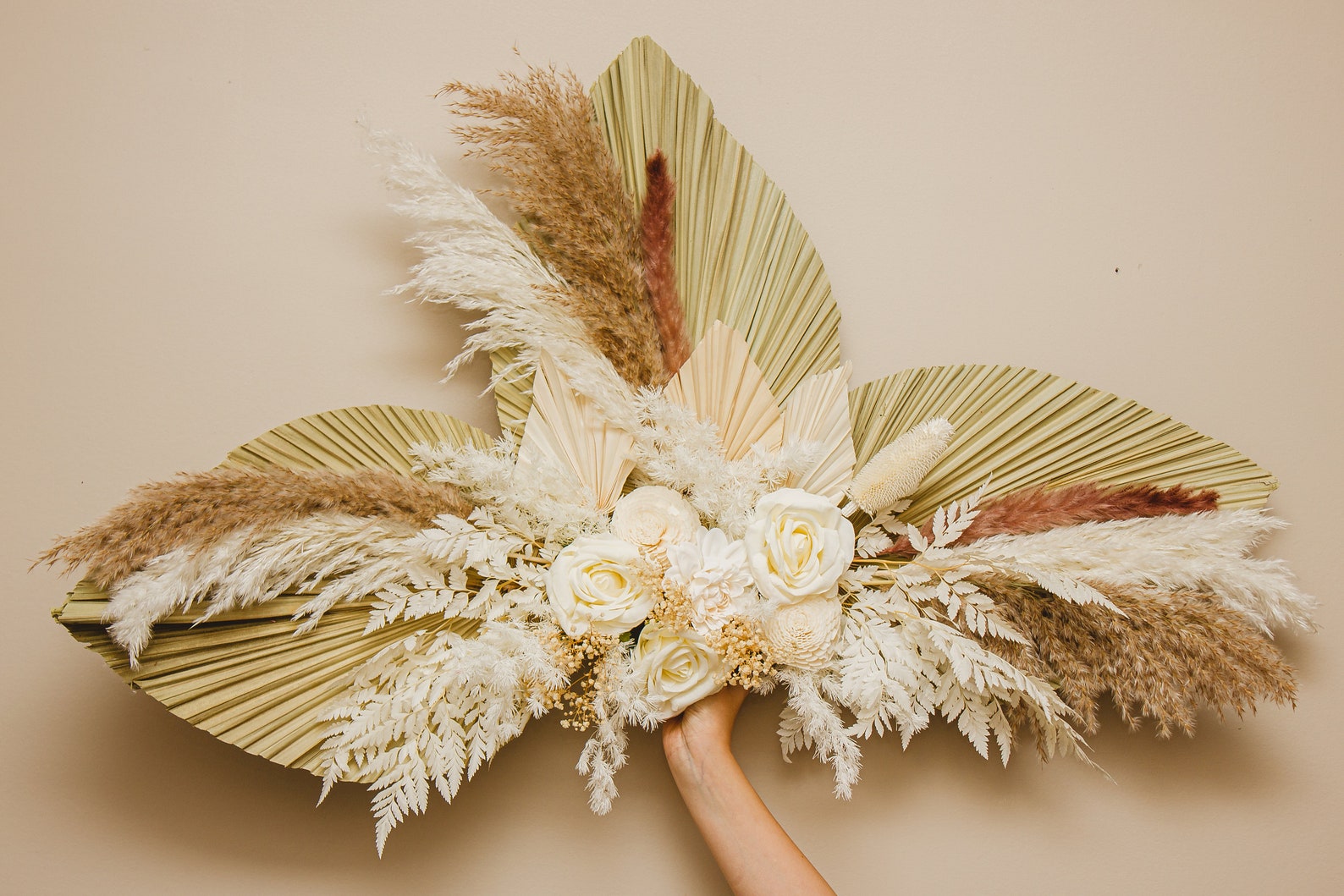Wedding Boho Arch Decor/white Pampas and Palm Wall Decor/pampas Dried ...