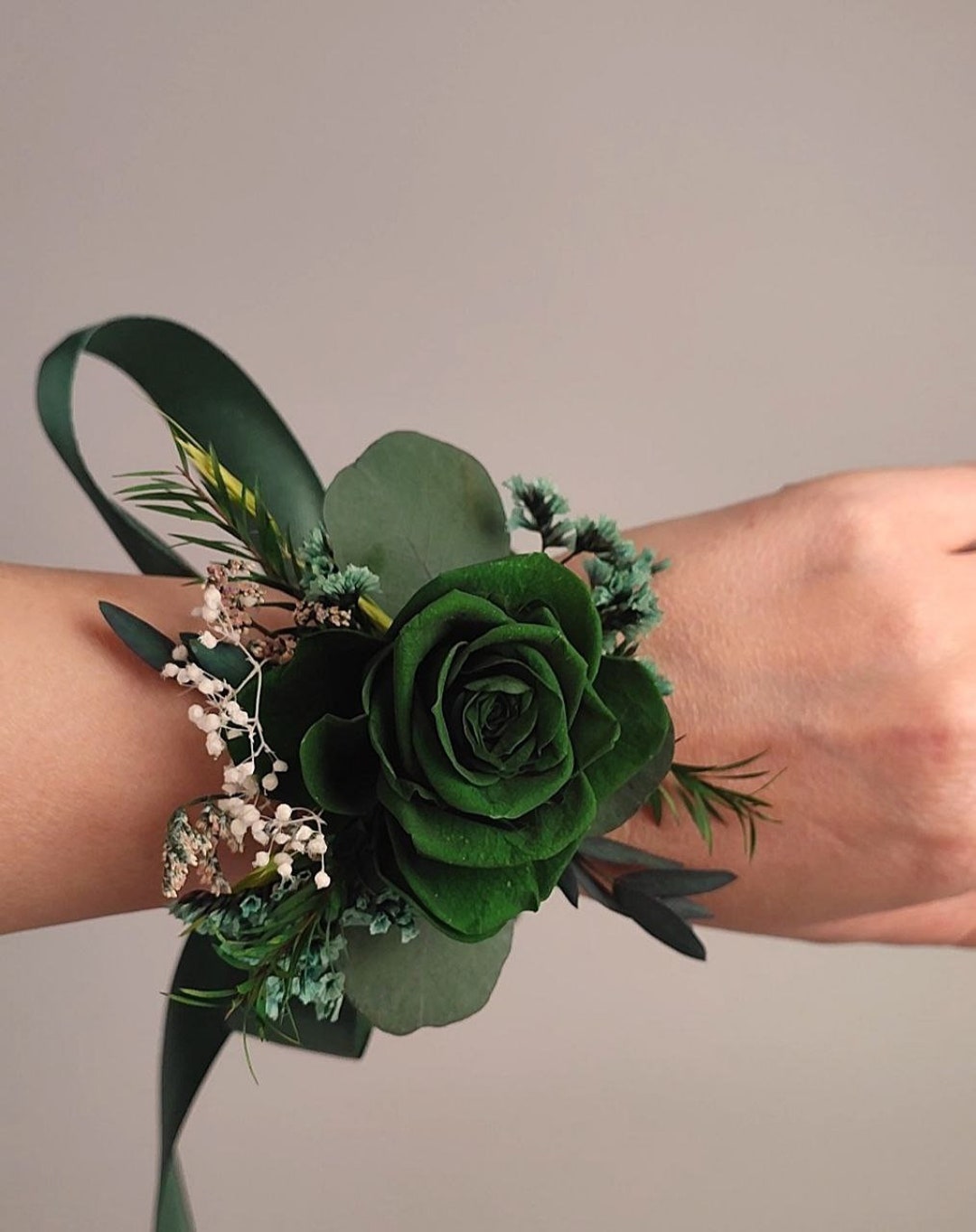 Dark Green Flower Wrist Corsage/dried Flowers Wedding/green Mother ...