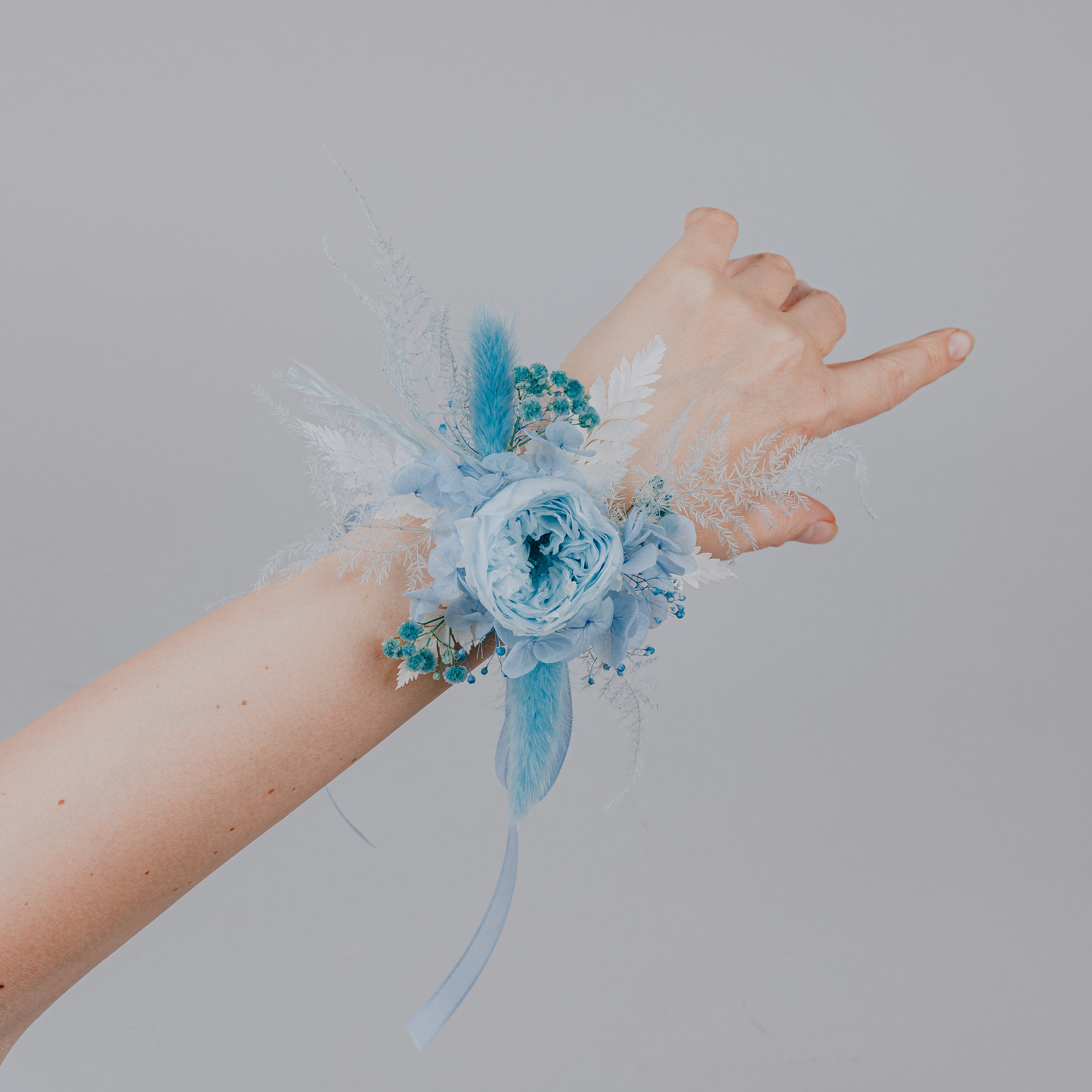 Baby Pale Blue Flower Wrist Corsage/peony Dried Flowers Wedding/blue ...