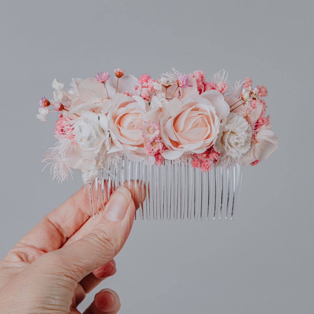 Blush Pink and White Floral Hair Comb/boho Wedding Hair Accessory ...