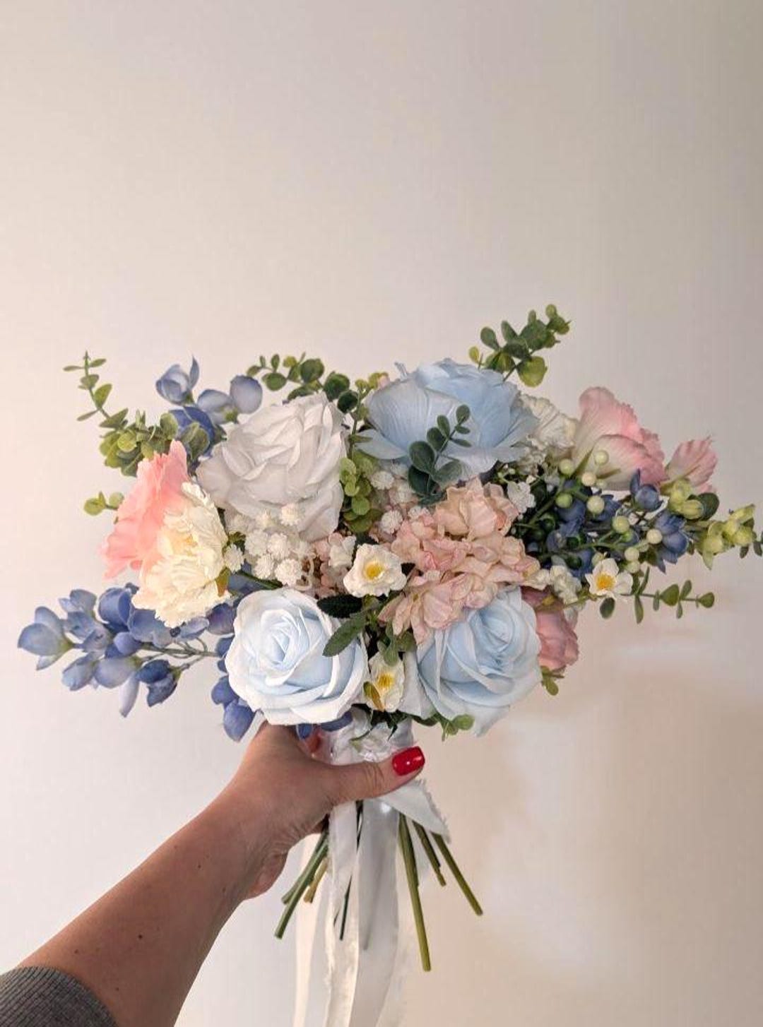 Dusty Blue White Blush Pink Wedding Bouquet/artificial Spring Bridal ...