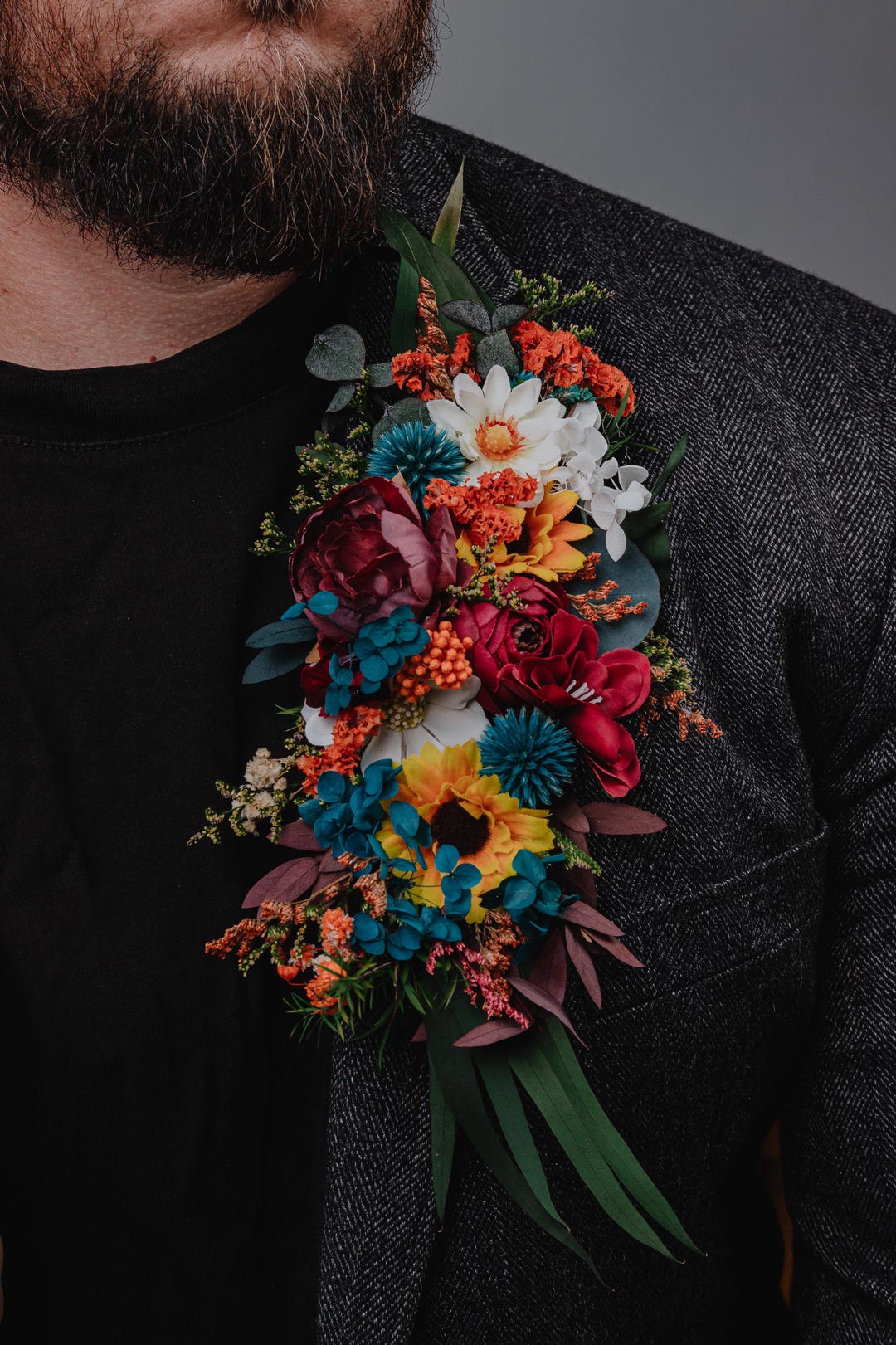 Teal and Fall Colors Floral Lapel/wearable Men Flowers/groom Flowers ...