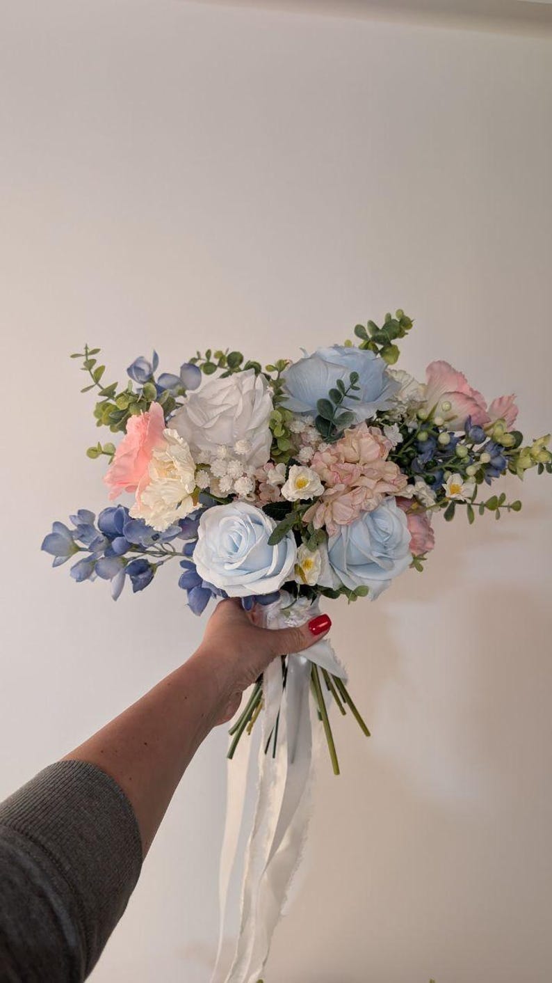 Dusty Blue White Blush Pink Wedding Bouquet/artificial Spring Bridal ...