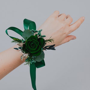 Dark Green Flower Wrist Corsage/dried Flowers Wedding/green Mother ...