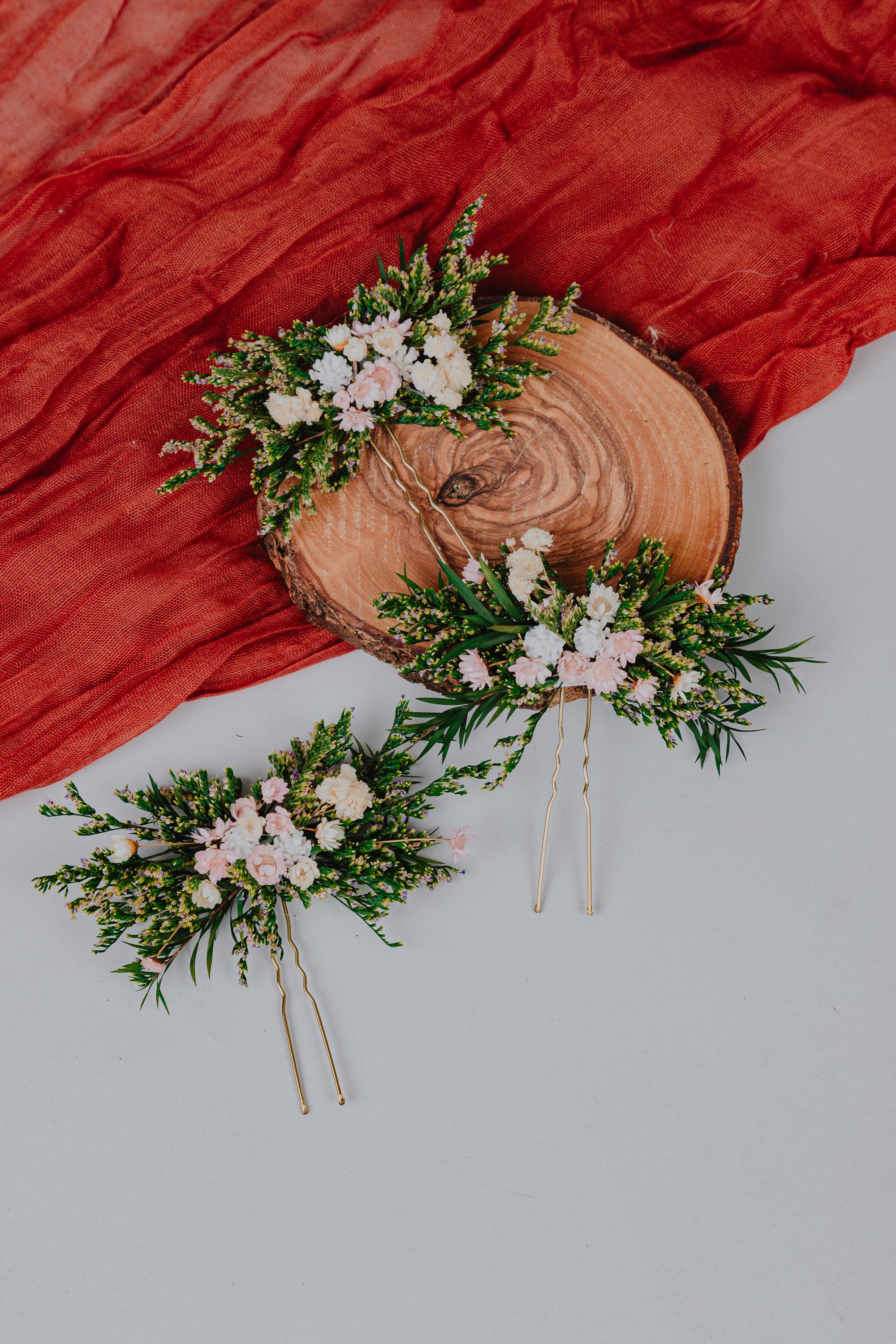 Dried Pink Heather & Greenery Hair Pins/boho Wedding Hair Accessory ...
