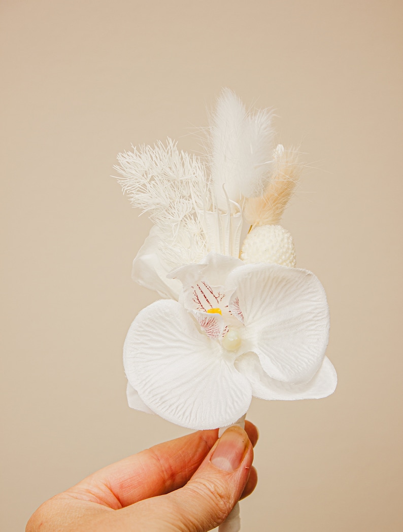 White Orchid Boutonniere/lapel Pin/white Wedding/classic Wedding/dried ...