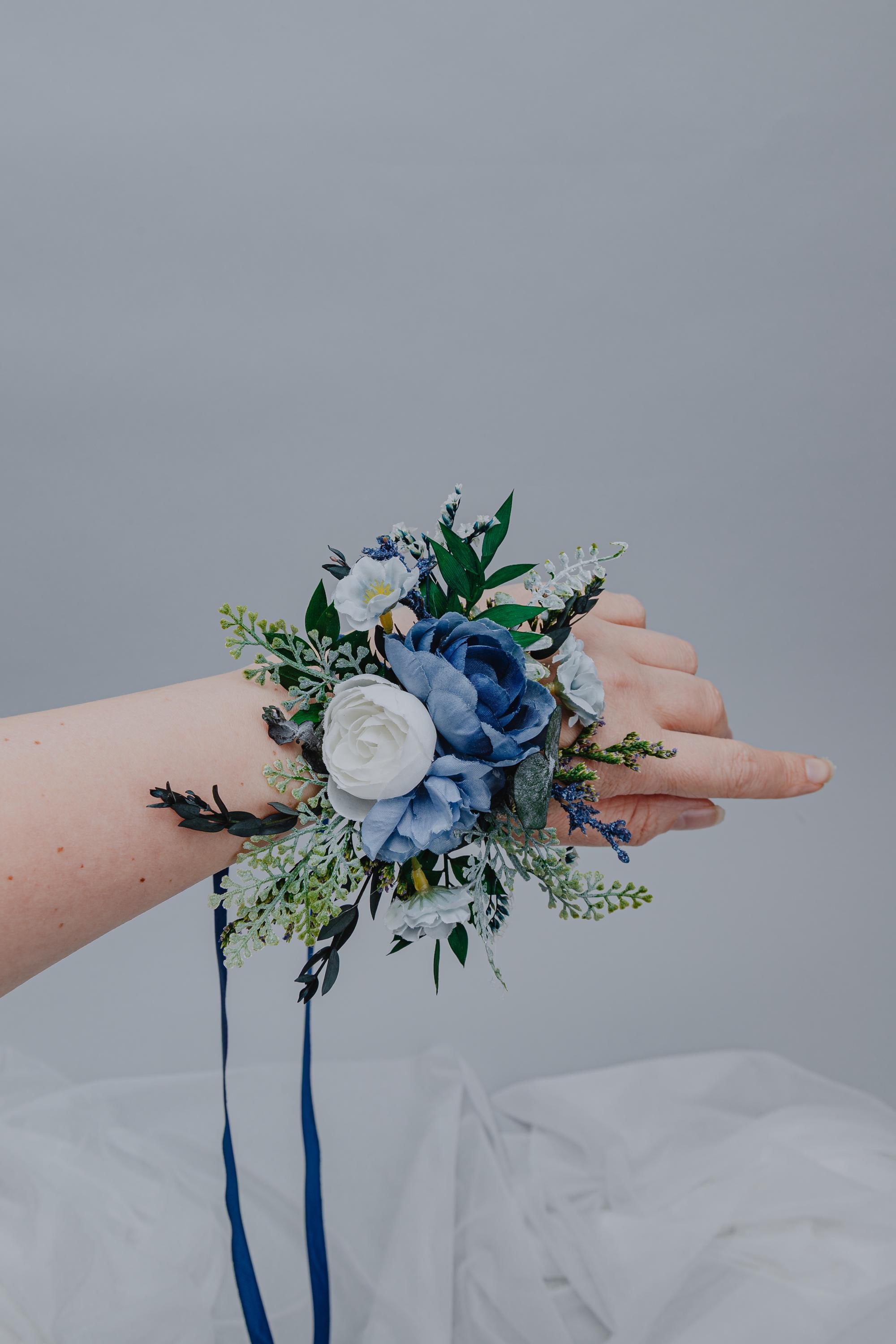 Dusty Blue Wrist Corsage/blue Faux Rose Corsage for Prom, Wedding, or ...