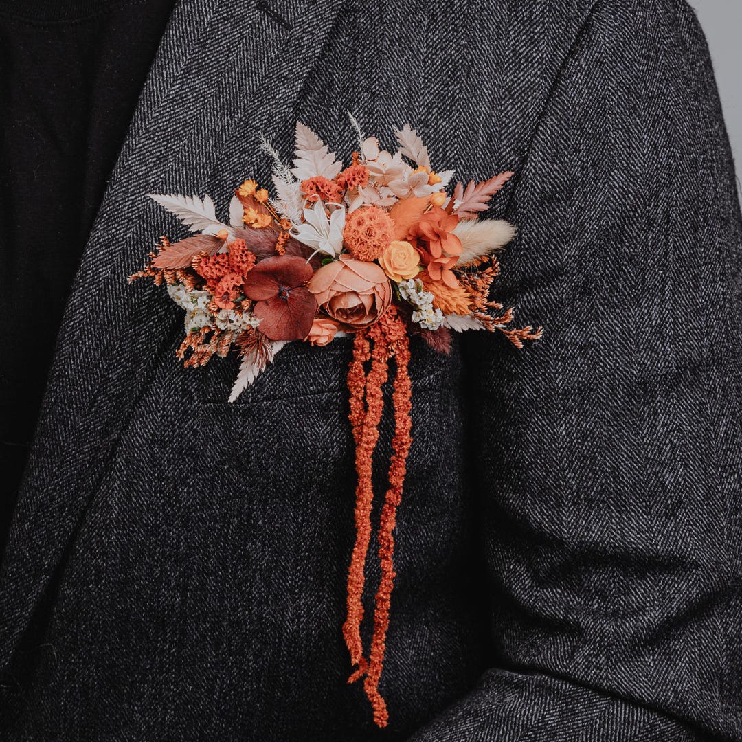 Burnt Orange Terracotta Amaranth Pocket Boutonniere/fall Wedding Groom ...