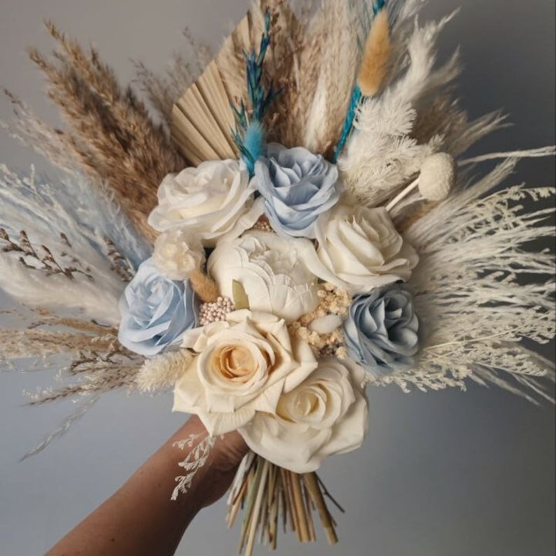 Baby Pale Blue Bride Bouquet/boho Dried Flower Bouquet/pampas Grass ...