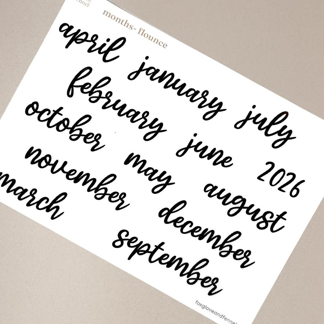 Month Titles 2026 - 5" X 7" Clear Matte Sticker Sheet for Fountain Pen ...