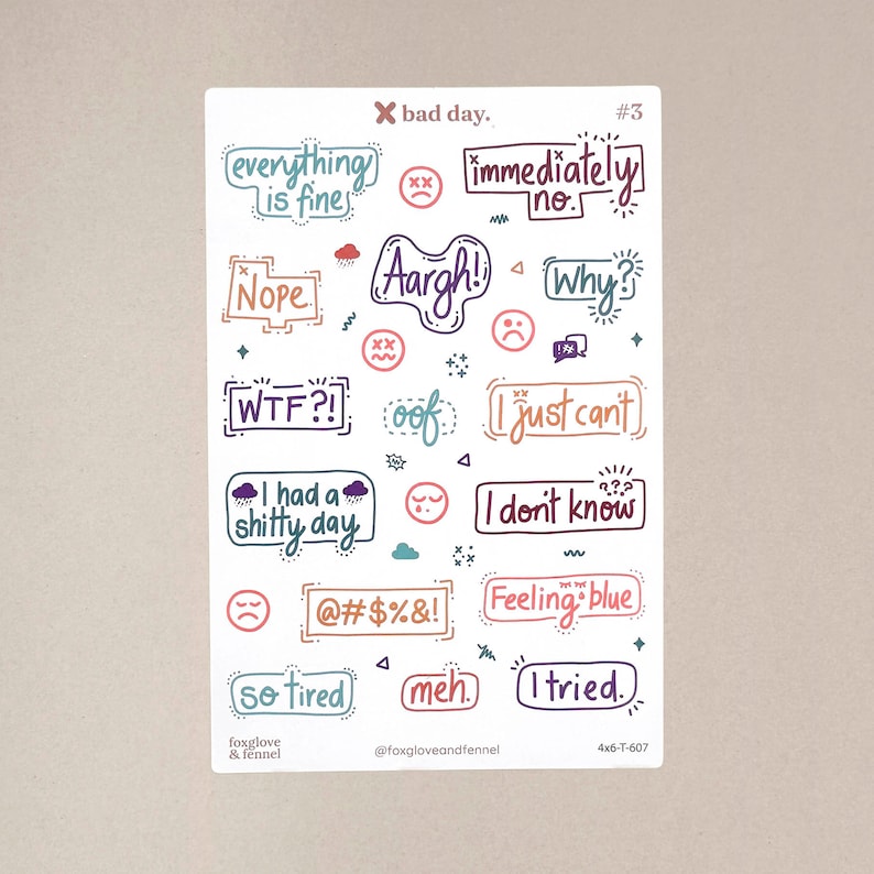 14 Bad Day Phrases Sticker Sheet for Daily Journaling, Scrapbooking ...