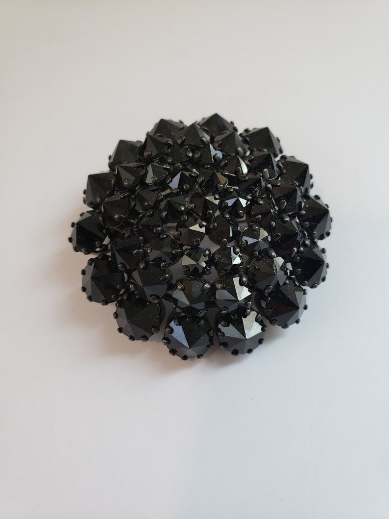 Vintage Inverted Round Dome Black Rhinestone Brooch Japanned Finish - Etsy