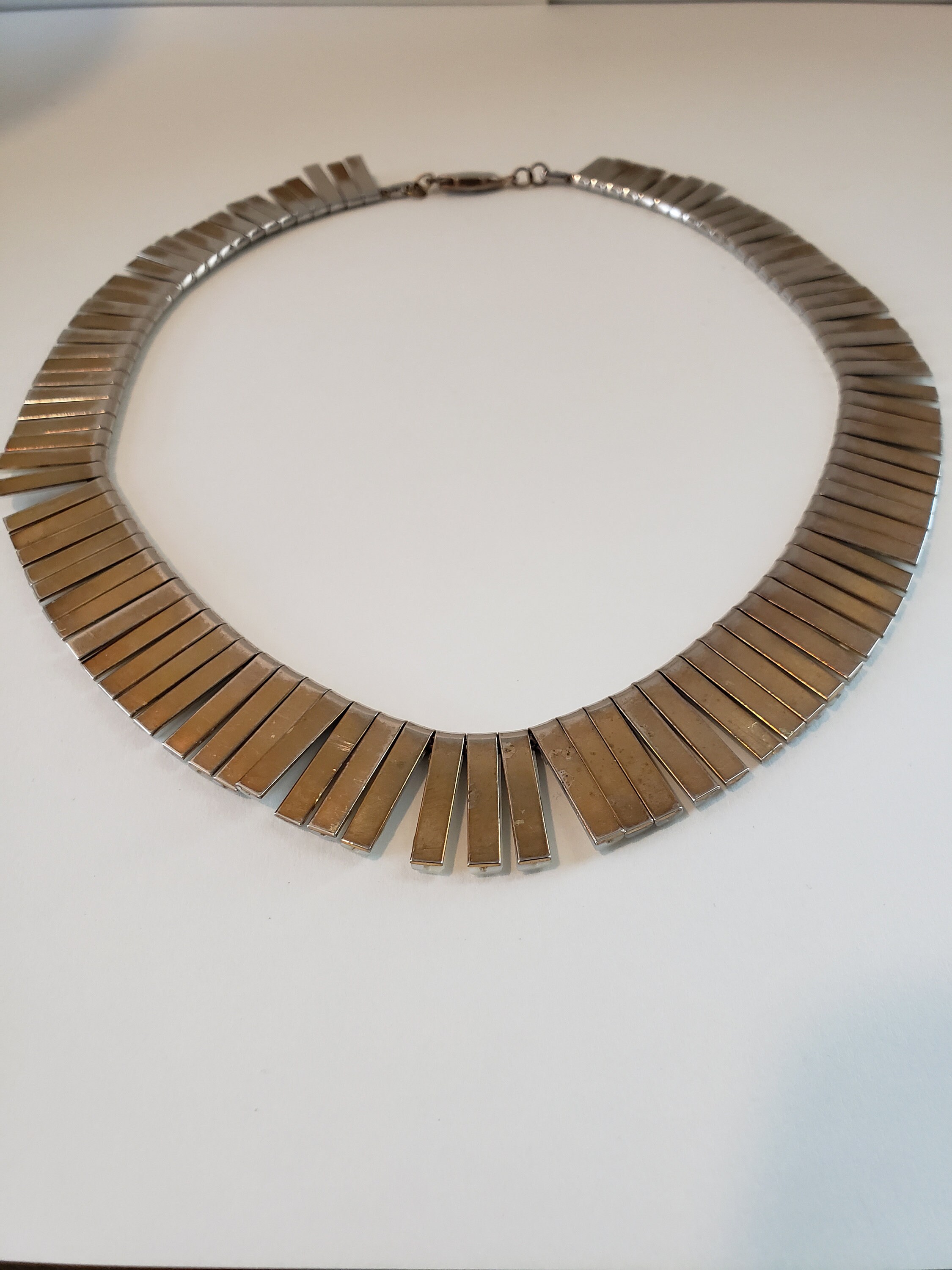 Vintage Mother of Pearl Fringe Necklace Silver Tone Metal Graduated, 16 ...