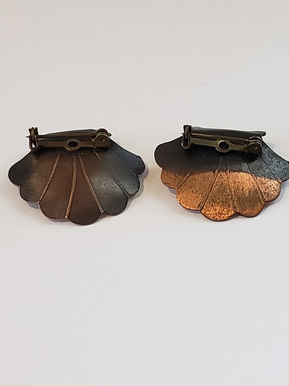 Vintage Copper, Sea Shell Brooch Set, Scallops - Gem