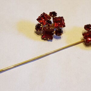 Vintage Czech Red Glass Double Sided Hat Pin Prong Set Gold Tone 4.25 ...