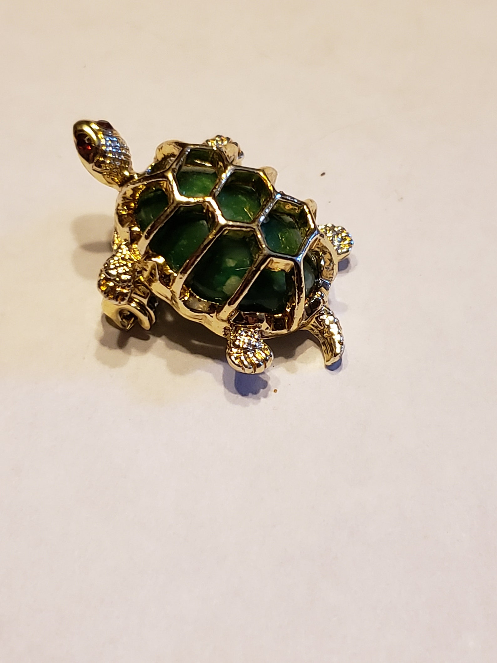 Vintage Turtle Brooch Gold Tone Rhinestones Green Marbled Cabochon - Etsy
