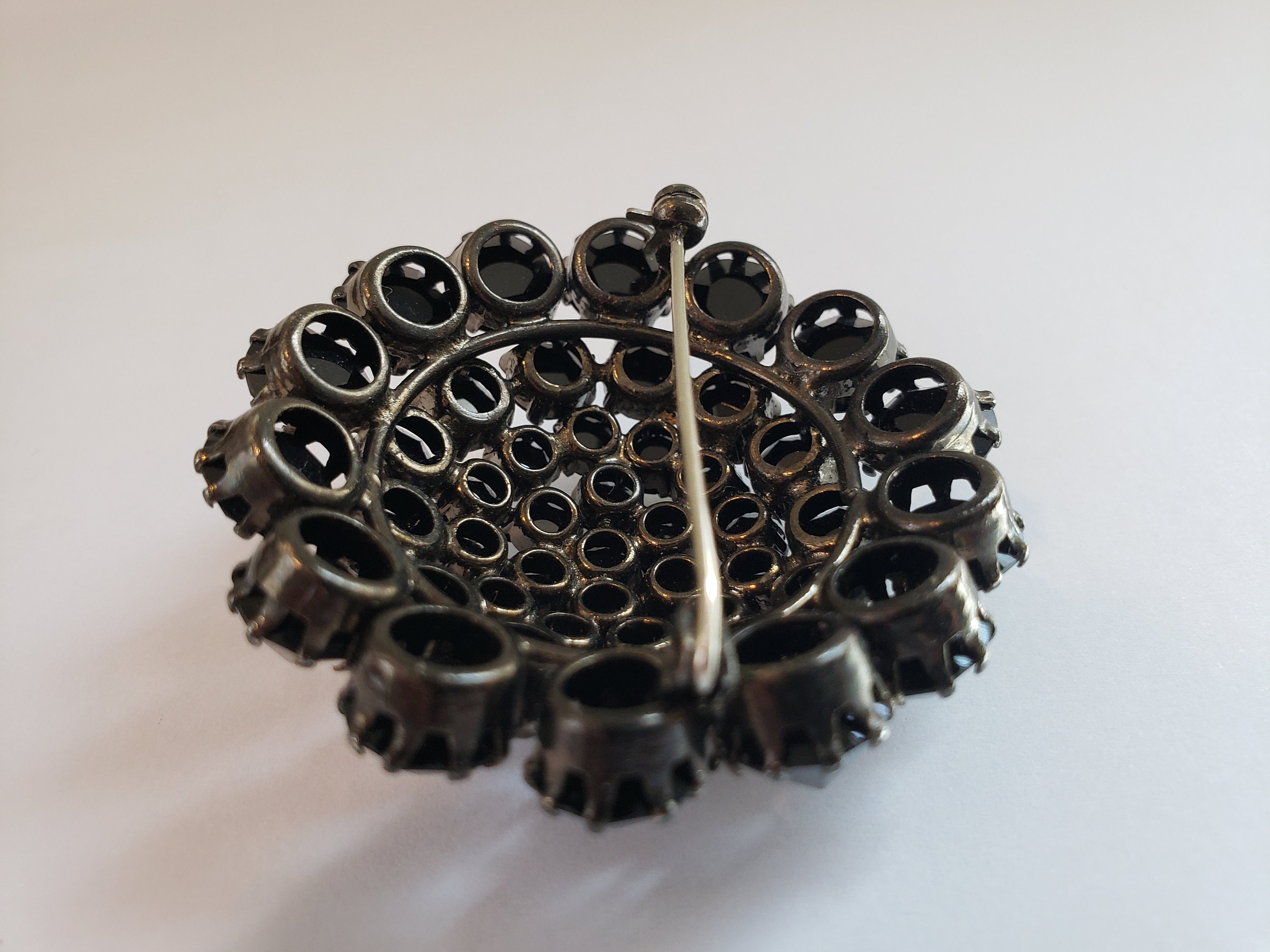 Vintage Inverted Round Dome Black Rhinestone Brooch Japanned Finish - Etsy