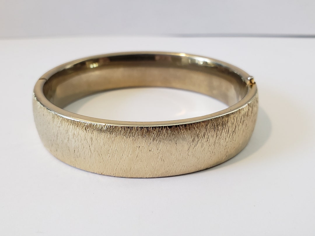 Vintage, Hobe' Textured Gold Tone, Hinged Mid Century Bangle Bracelet ...