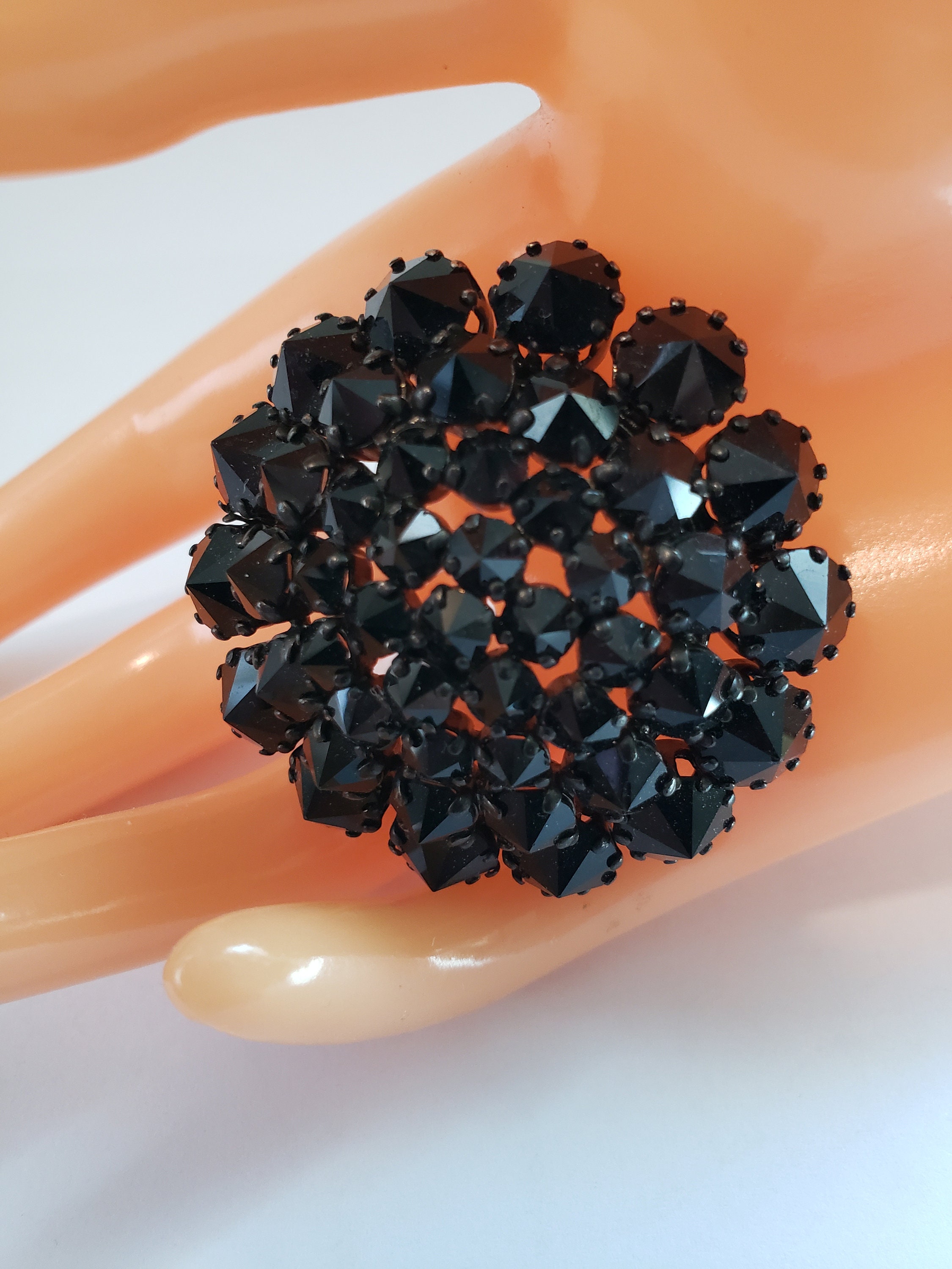 Vintage Inverted Round Dome Black Rhinestone Brooch Japanned Finish - Etsy