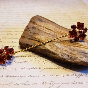Vintage Czech Red Glass Double Sided Hat Pin Prong Set Gold Tone 4.25 ...