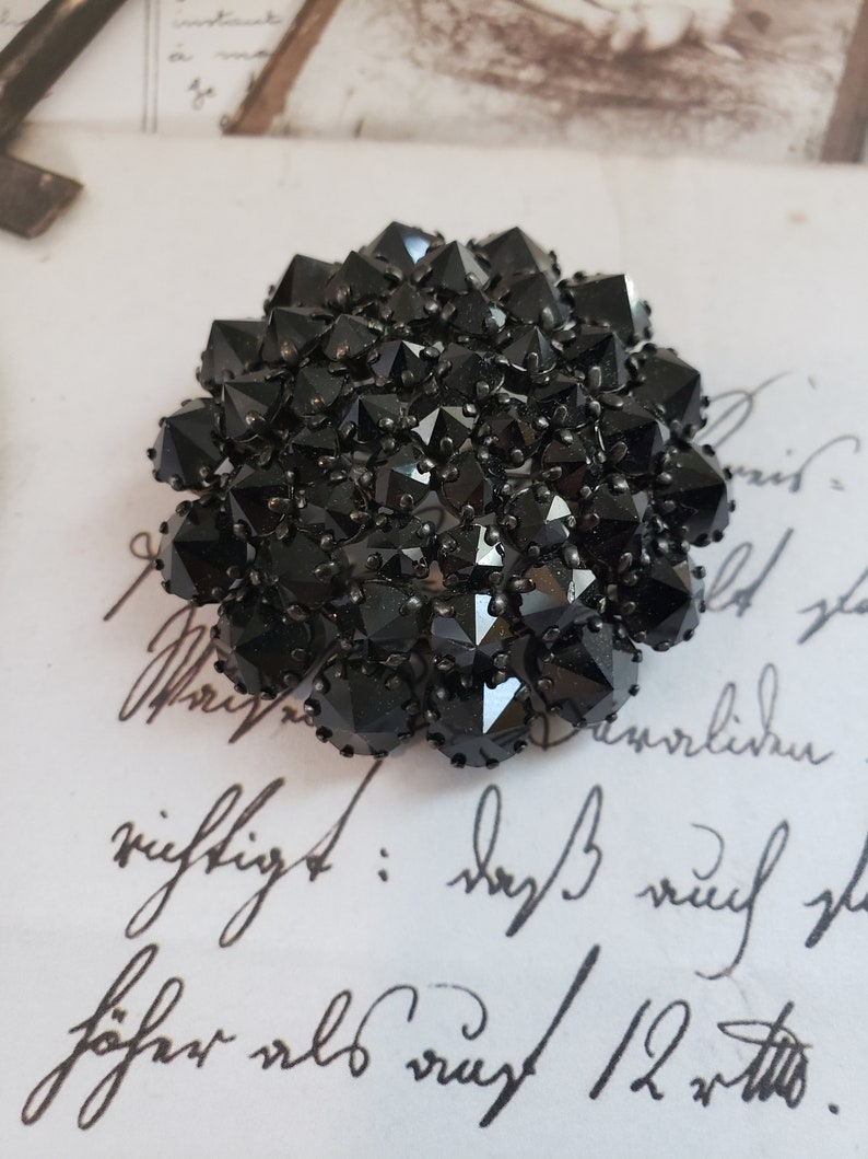 Vintage Inverted Round Dome Black Rhinestone Brooch Japanned Finish - Etsy
