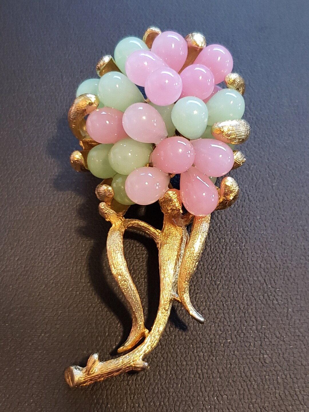 Vintage Rare Coro Craft, Flower Brooch, Pink and Green Tear Drop Glass ...