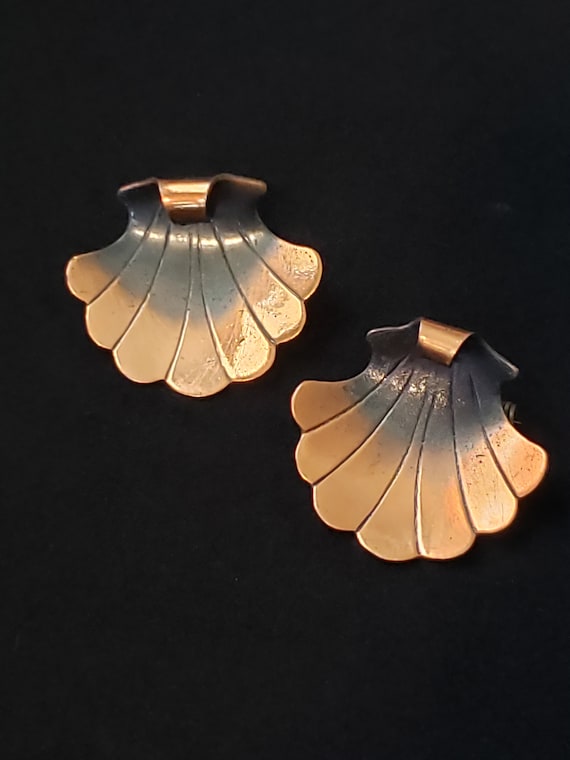 Vintage Copper, Sea Shell Brooch Set, Scallops - Gem