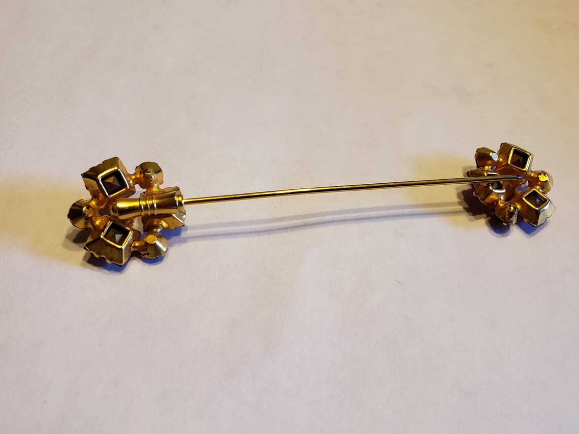 Vintage Czech Red Glass Double Sided Hat Pin Prong Set Gold Tone 4.25 ...