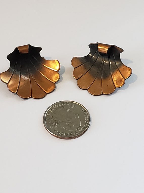 Vintage Copper, Sea Shell Brooch Set, Scallops - Gem