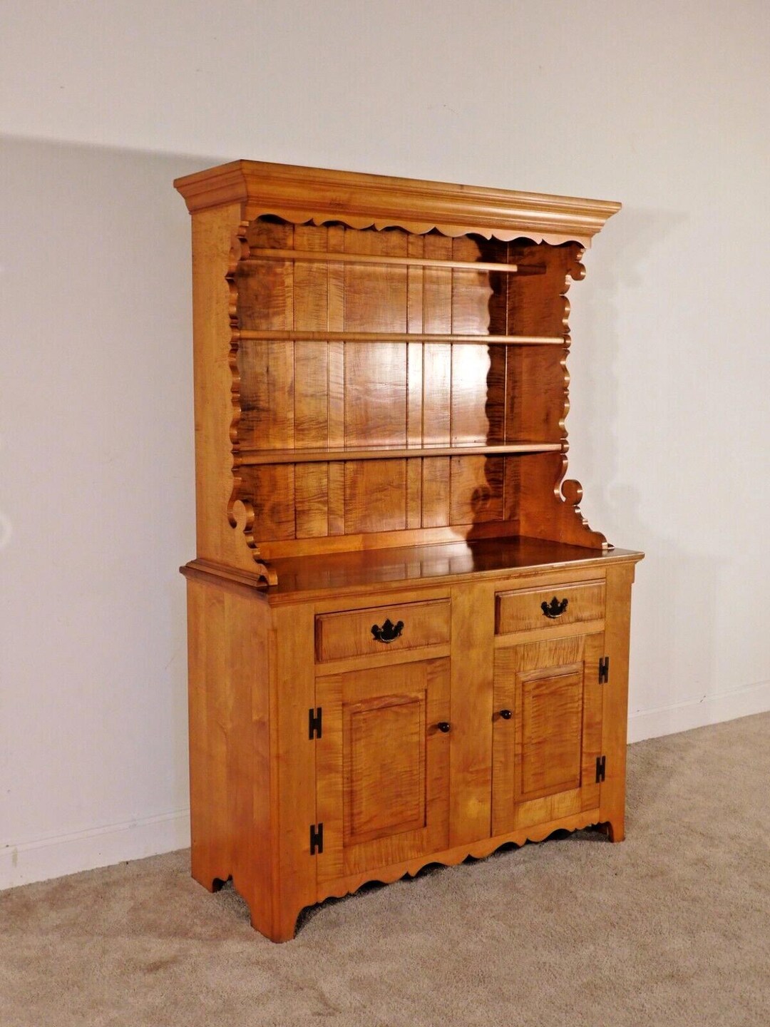 Circa 1953 BONENBERGER Tiger Maple 2 PC Kitchen Dining Stepback Cabinet ...