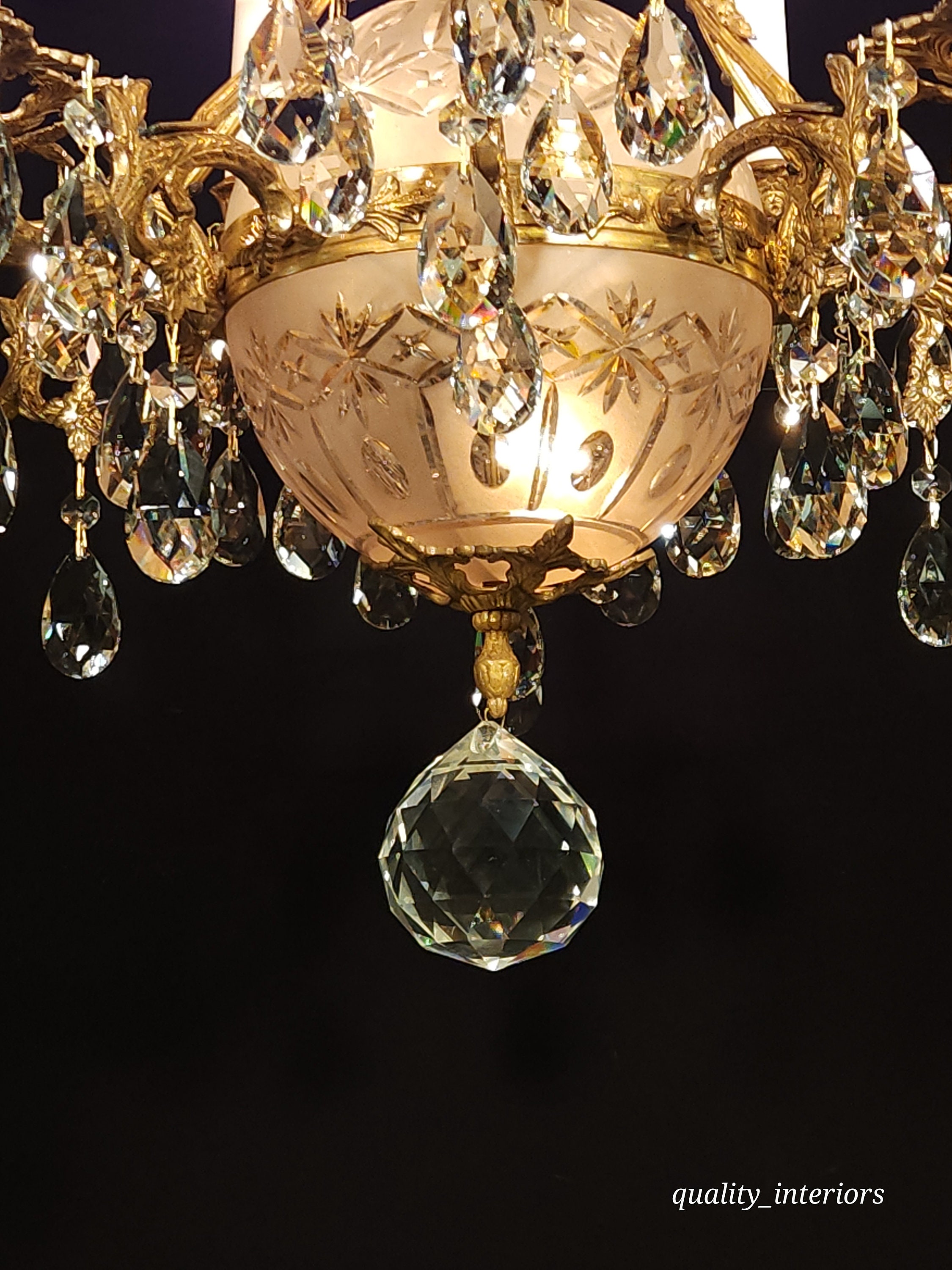 Antique 10 Arm 11 Lite Crystal Globe Empire Brass & Cut Lead Crystals ...