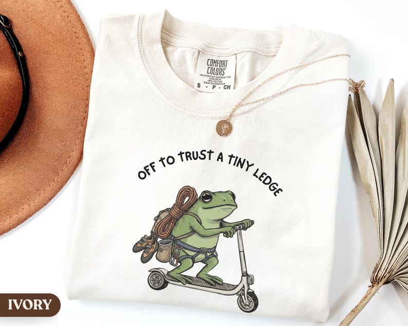 Off to Trust a Tiny Ledge Rock Climbing Frog Shirt, Funny Animal Meme ...
