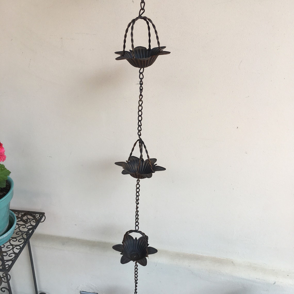 Black and Gold Rain Chain, Flower Cups, Metal Rain Chain, Chain Gutter ...