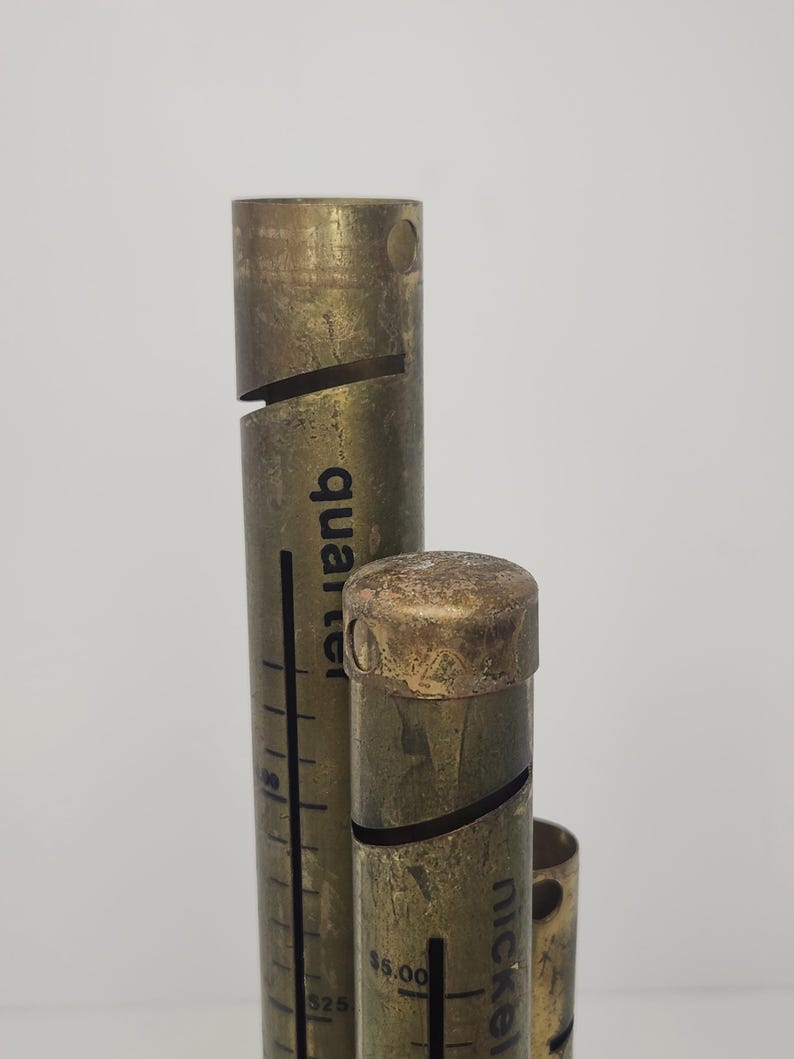 Vintage Brass Metal 3-tube Coin Sorter Bank Triple Tower Dispenser ...