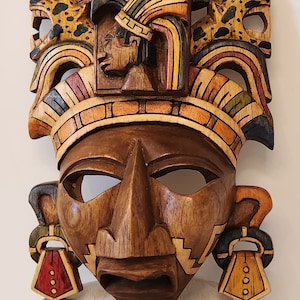 Hand Carved Painted Maya Chichen Itza Aztec Warrior Jaguar Mask - Etsy