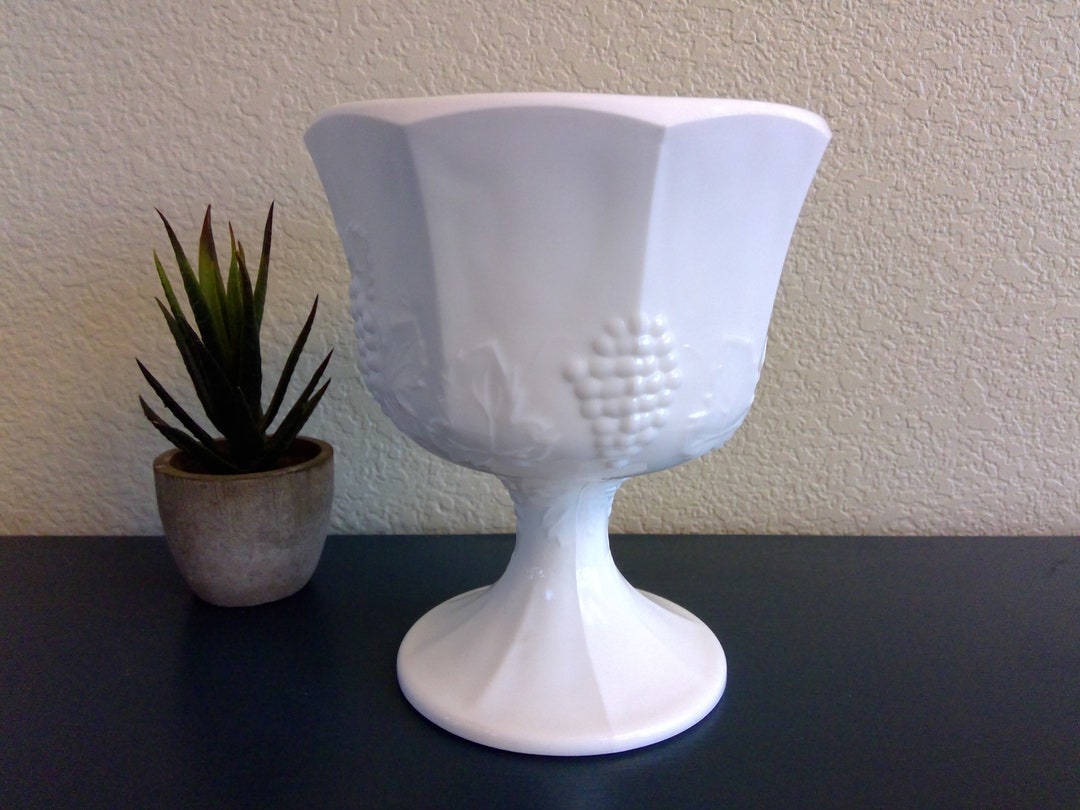 Vintage Milk Glass Compote Footed Planter Grape Cluster With Vines ...