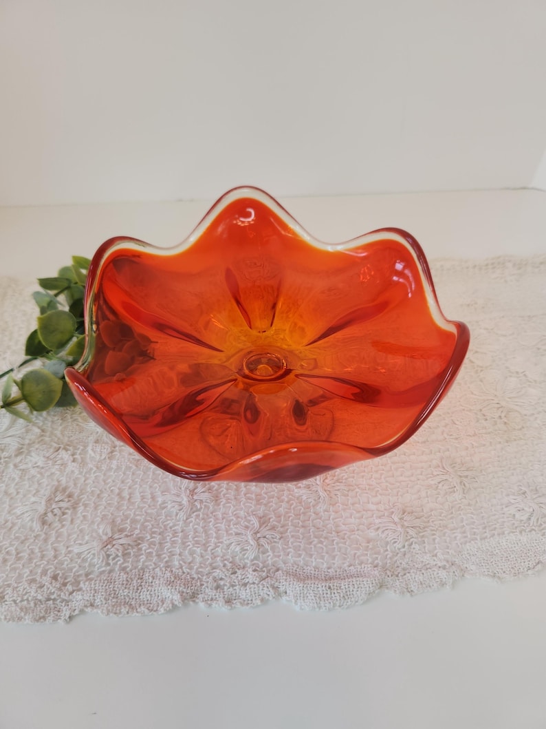 Tangerine Mid-century Atomic Viking Amberina Glass Centerpiece Bowl ...