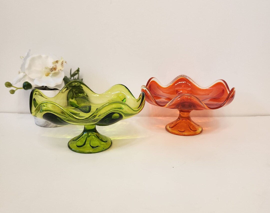 Pair of Mid-century Atomic Viking Glass Amberina and Green Swung ...