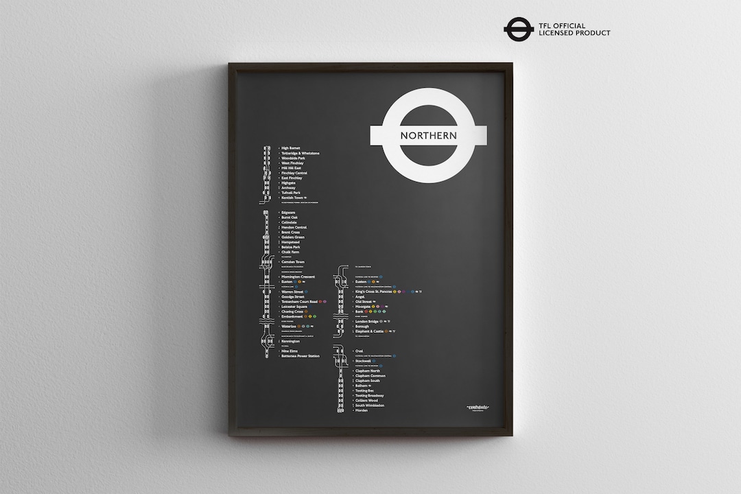 London Underground Northern Line Map / Minimal Poster Print / Subway ...
