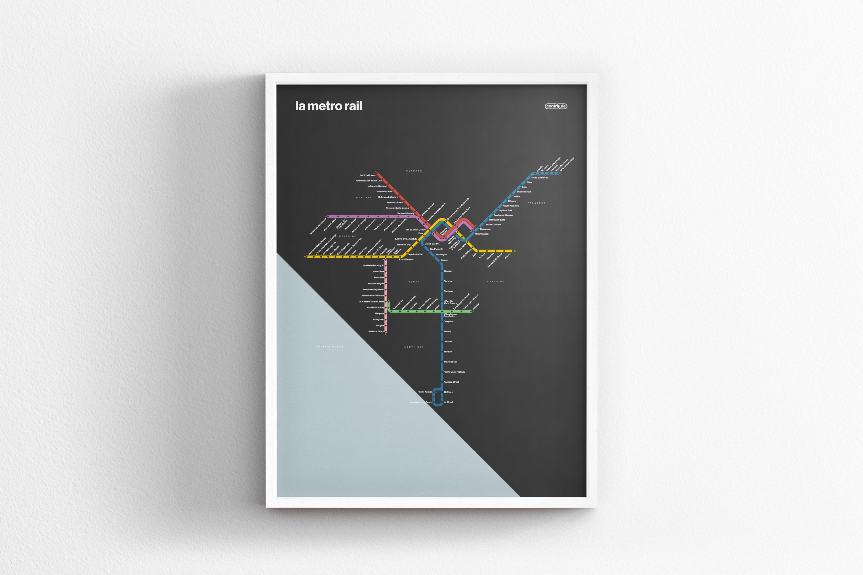 LA Metro Rail Dark Mode Map, Minimal Poster Print, Canvas Home Decor ...