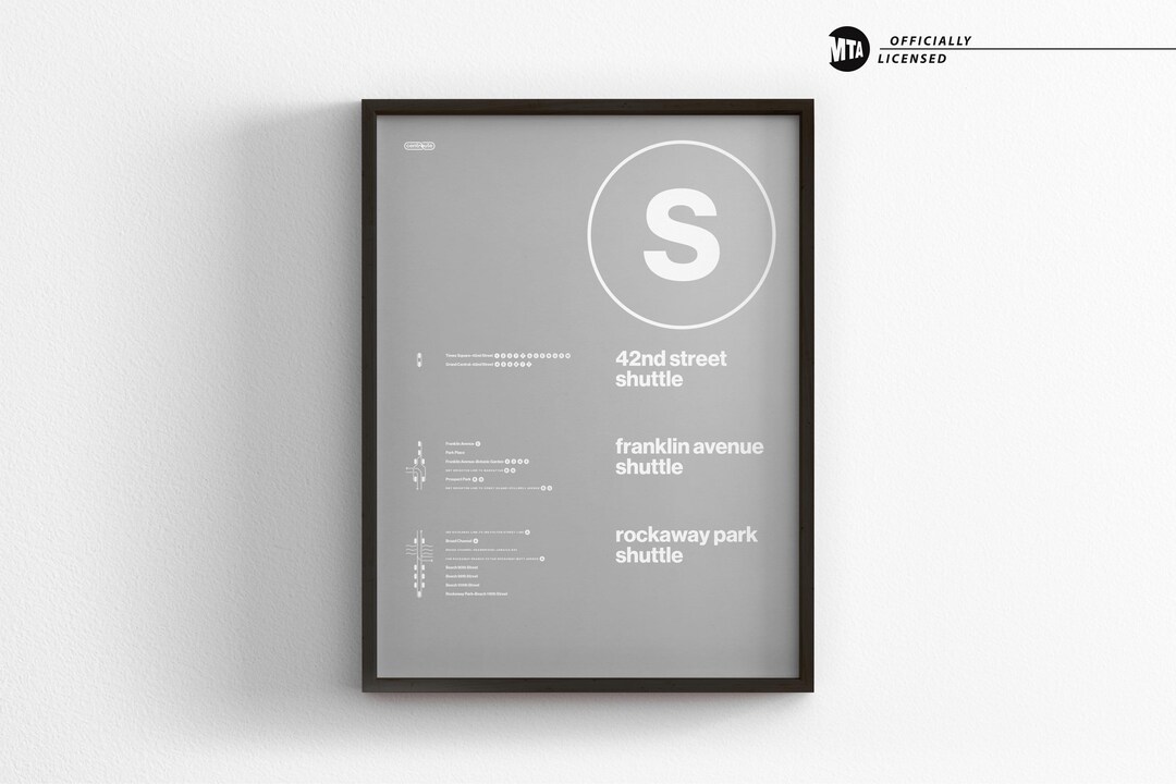 NYC S Train Shuttle Map One Color / Minimal Poster Print / New York ...